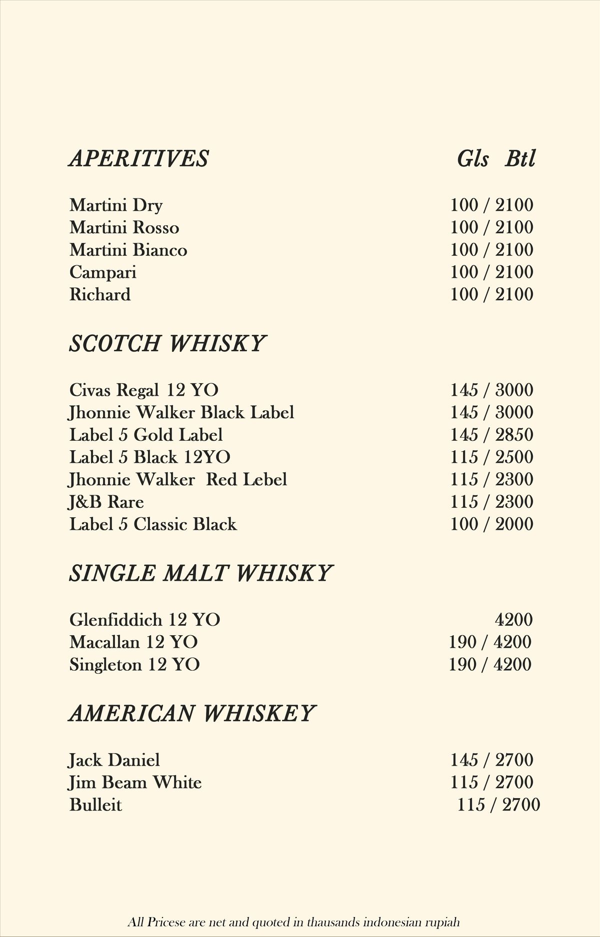 Daftar Minuman | Naga Rooftop Bar & Lounge