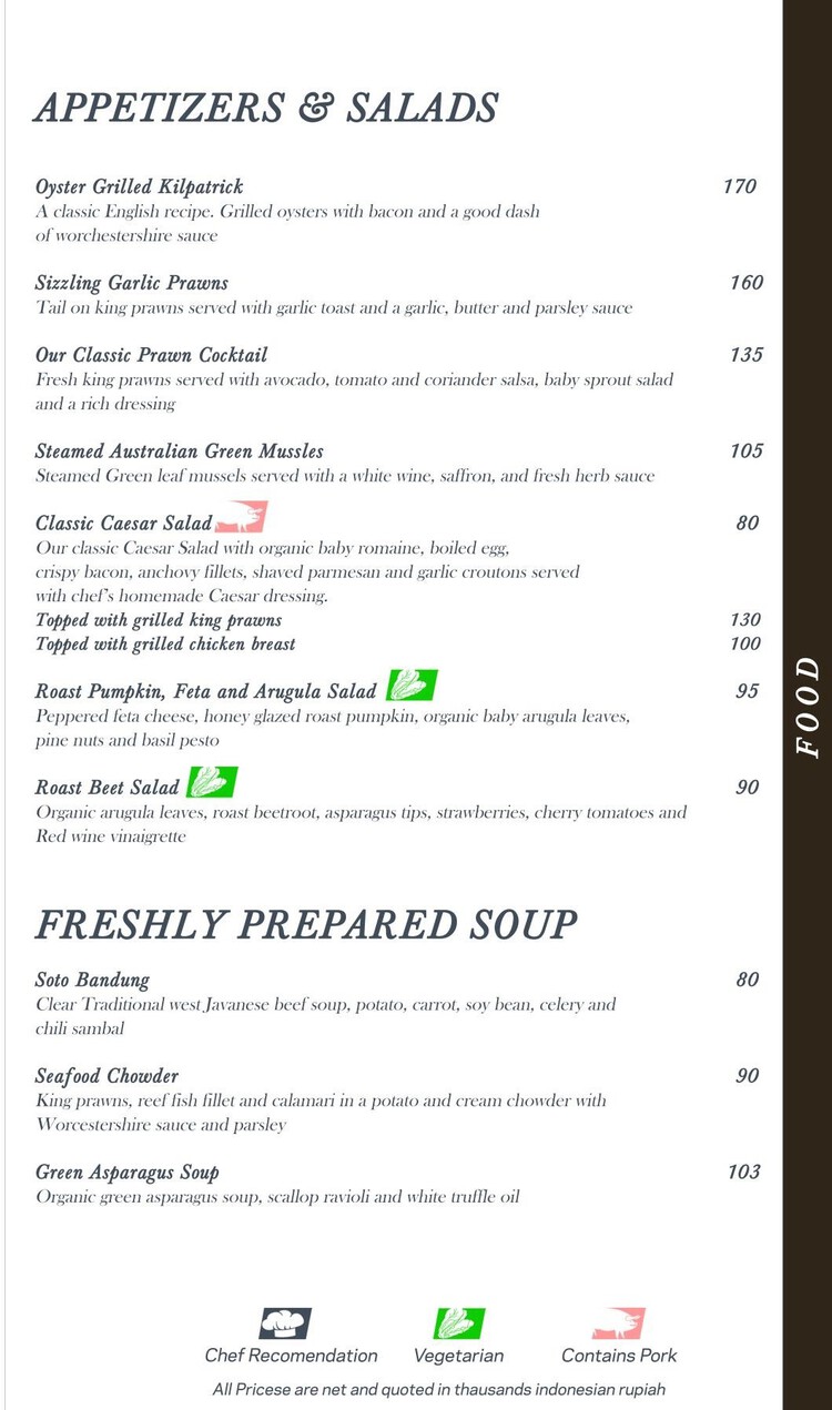 Dinner Food Menu | Sungai Restaurant